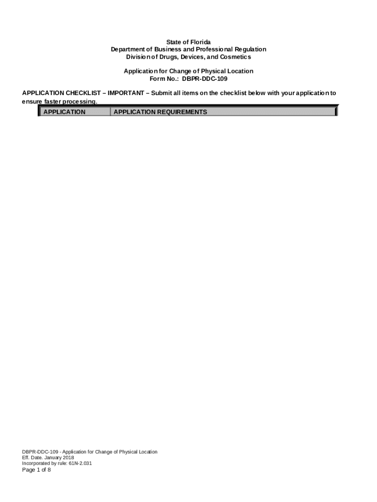 Application for Change of Physical Location - State of Florida Doc Template | pdfFiller