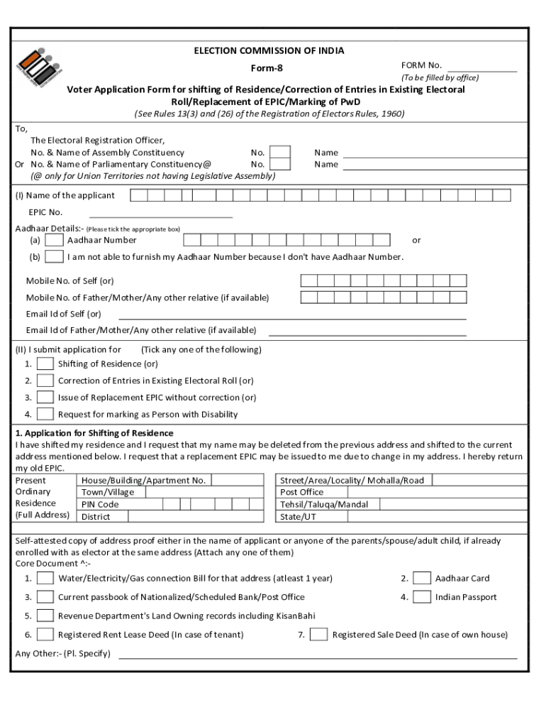 Fillable Online ceomanipur nic Voter Application Form for shifting of ...