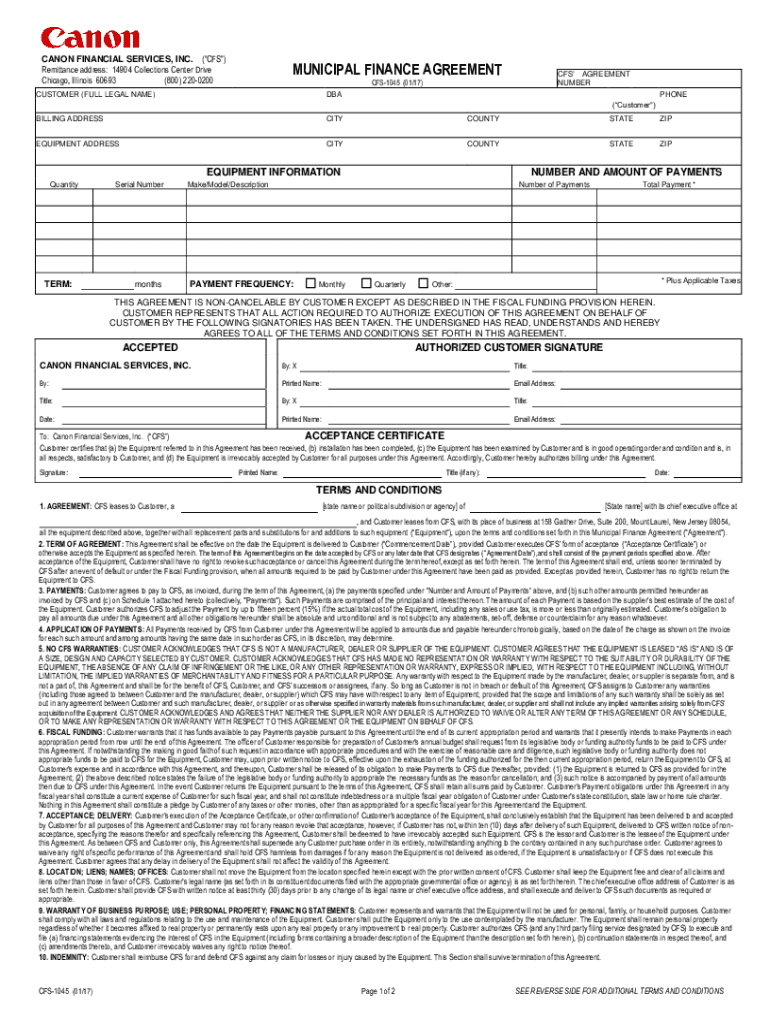 Fillable Online LEASE AGREEMENT - Canon Financial Services Fax Email Print - pdfFiller