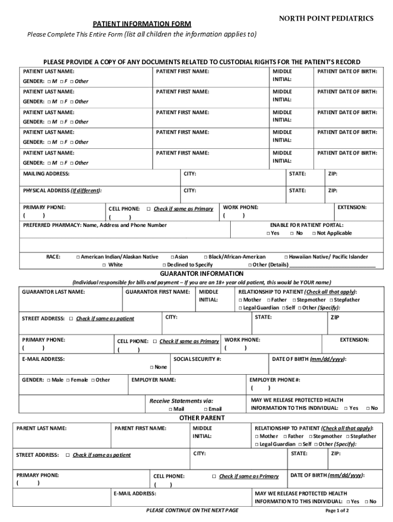 Fillable Online PATIENT INFORMATION FORM Please Complete This Entire Form ... Fax Email Print ...