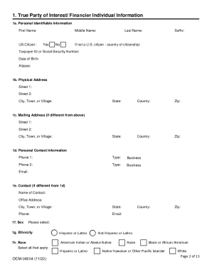 Fillable Online CAURD True Party of Interest/ Financier Personal ...