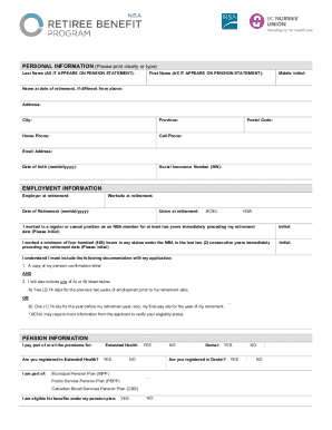 Fillable Online NBA RETIREE BENEFIT PROGRAM - APPLICATION FORM Fax ...