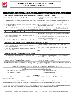 Fillable Online IRS Data Retrieval Tool And Tax Transcript Instructions ...