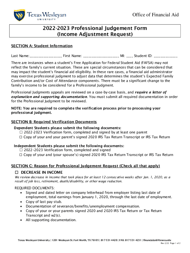 Fillable Online 2022-2023 Income Adjustment Request Form due to Special ... Fax Email Print ...
