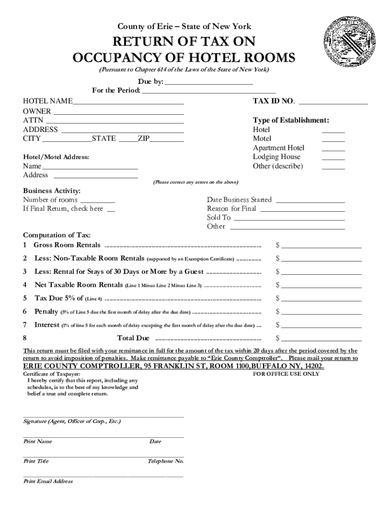 Fillable Online RETURN OF TAX ON OCCUPANCY OF HOTEL ROOMS Fax Email ...