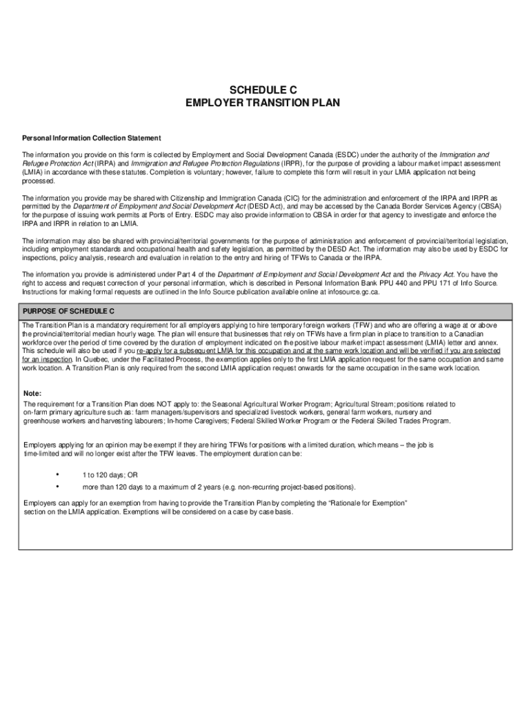 Fillable Online Sample Transition Plan for Lmia Application Form ...