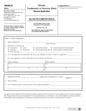 Fillable Online Fillable Online State of Illinois Trademark or Service ...