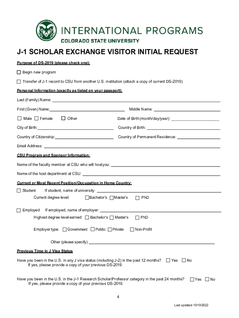 Fillable Online international colostate Colorado State University Exchange Student Fact Sheet ...