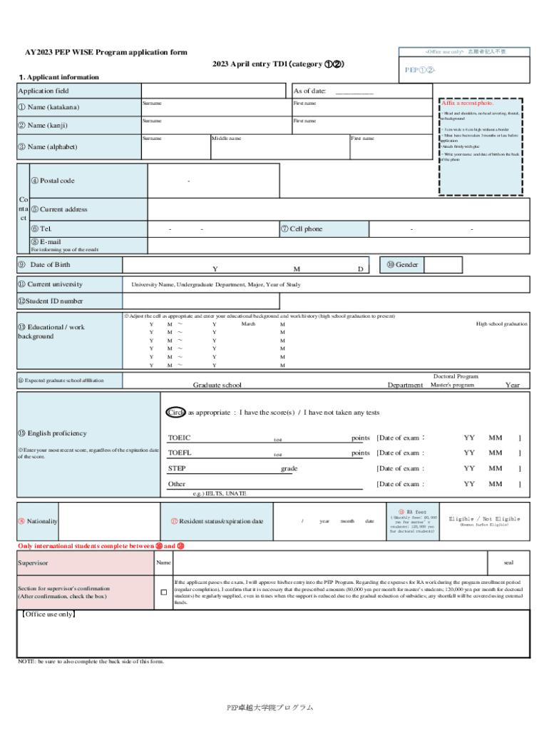 Fillable Online PEP WISE Program Application Requirements Application ...