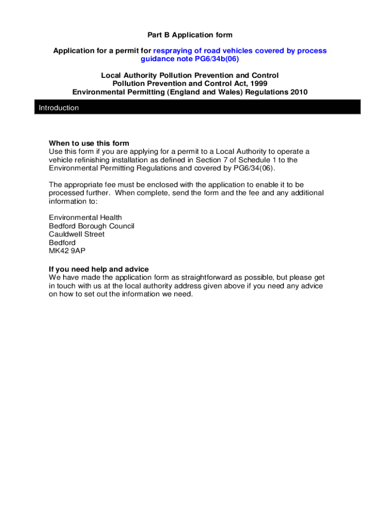 Fillable Online Part B application for a permit for respraying of road ...