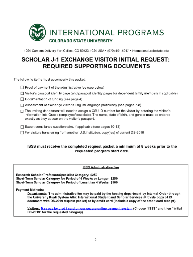 Fillable Online Scholar J-1 Exchange Visitor Initial Request Fax Email ...