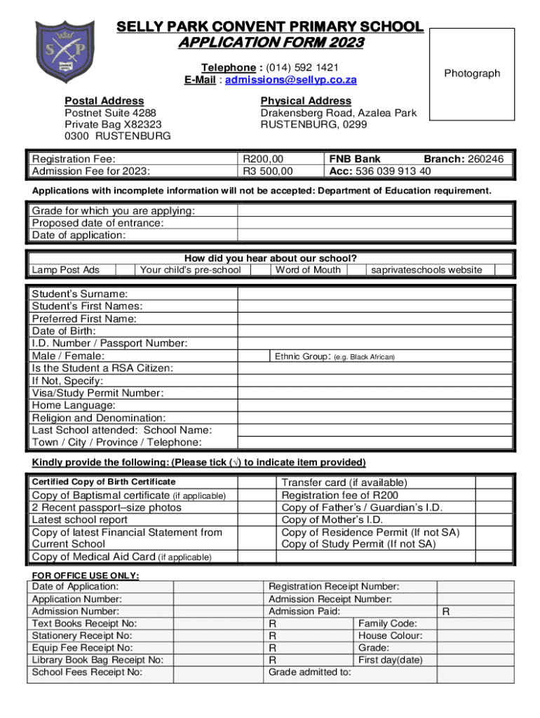 Fillable Online Selly Park Convent Primary School online Application ... Fax Email Print - pdfFiller