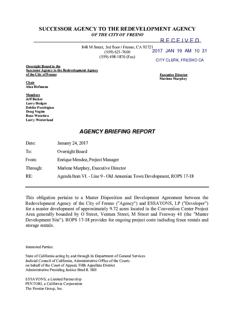 Fillable Online successor agency to the redevelopment agency - City of ...