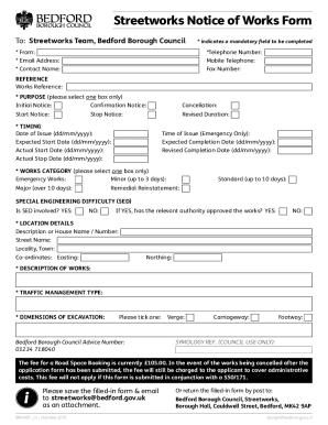 Fillable Online Streetworks Notice of Works Form - Bedford Borough ...