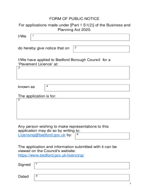Fillable Online FORM OF PUBLIC NOTICE For applications made under Part ...