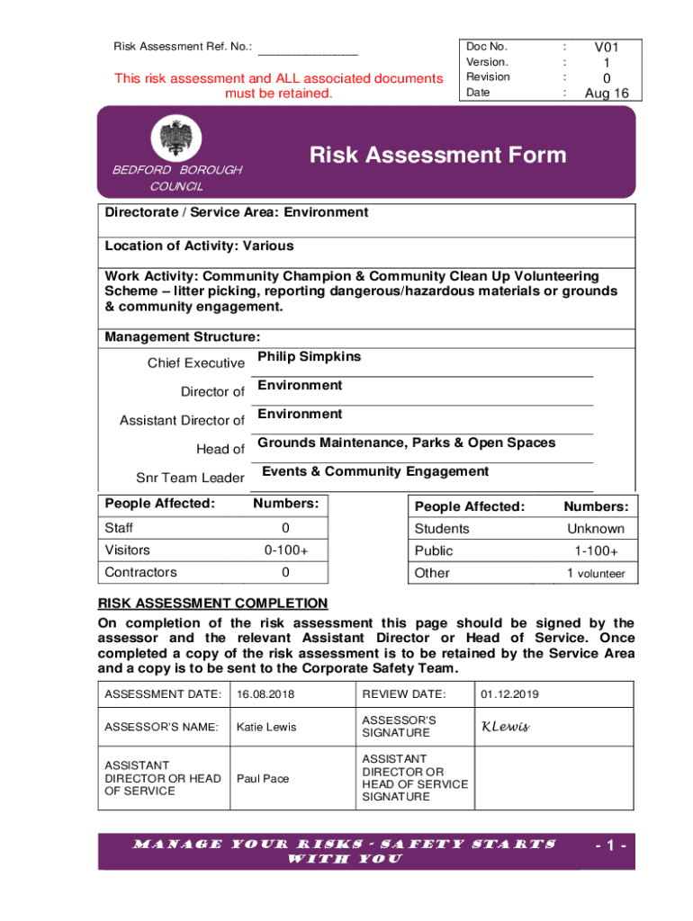 Fillable Online Risk Assessment Form - NET Fax Email Print - pdfFiller