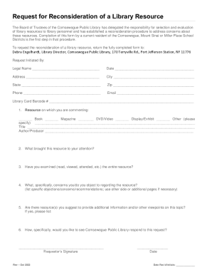 Fillable Online Request for Reconsideration of a Library Resource Fax Email Print - pdfFiller