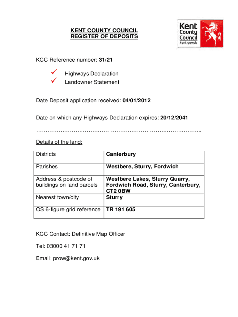 Fillable Online Highways Declaration Landowner Statement Fax Email ...