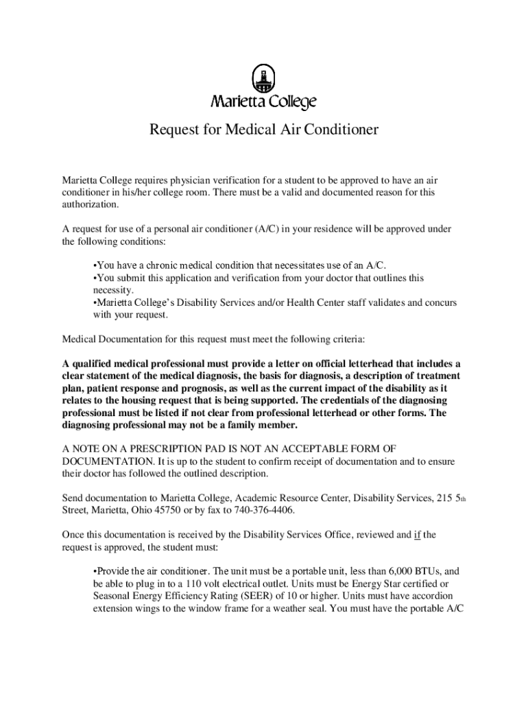 Fillable Online Air Conditioner Request FormsBaldwin Wallace University ...