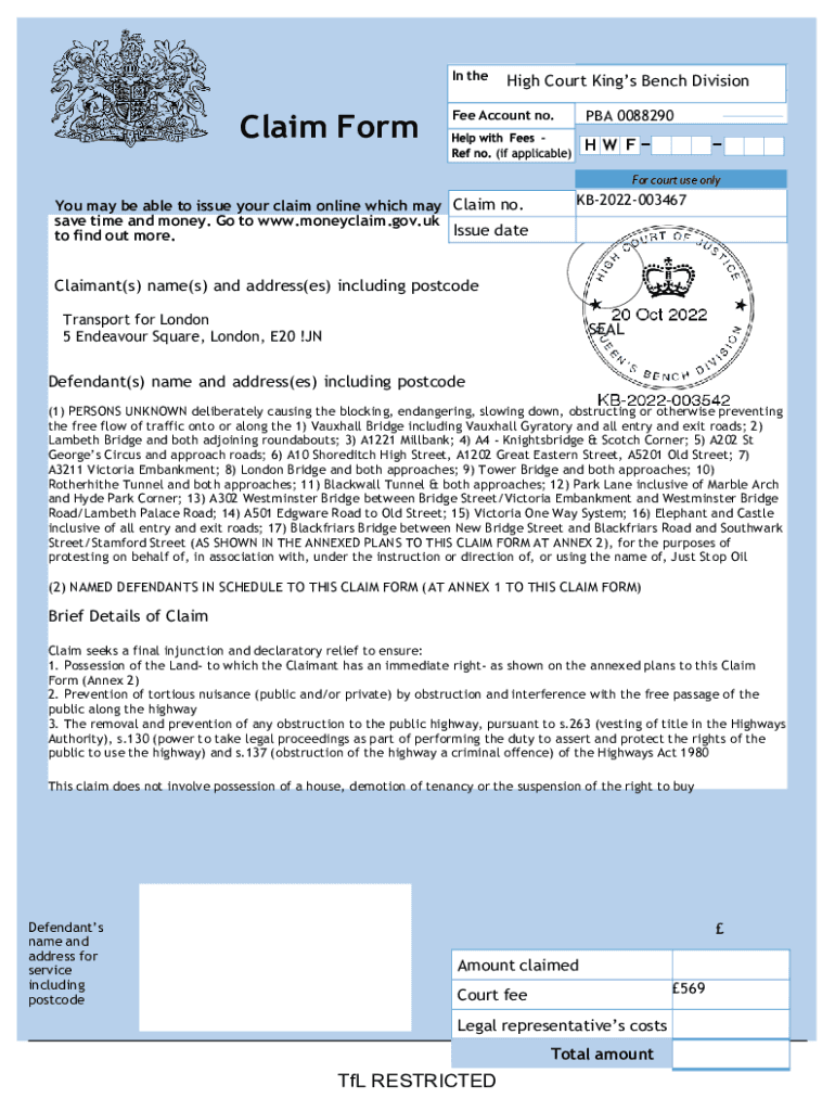 Fillable Online Claim Form - London - TfL Fax Email Print - pdfFiller