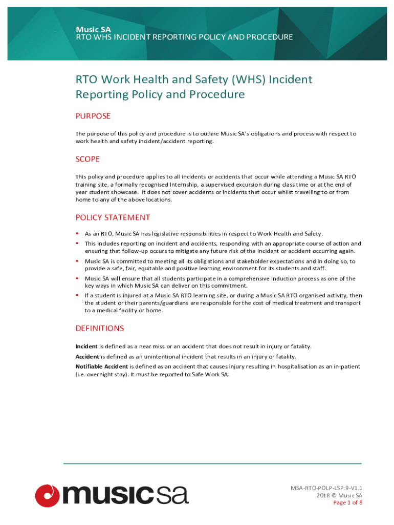 Fillable Online RTO Work Health and Safety (WHS) Incident Reporting ...