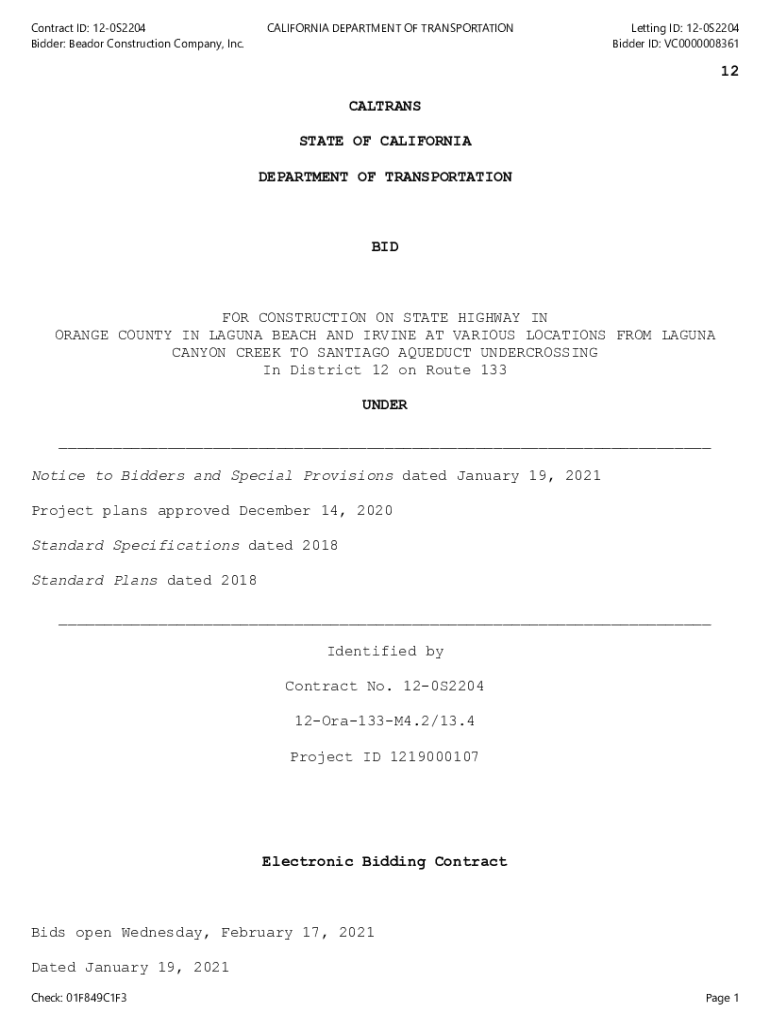 Fillable Online 12-0S2204bbBeador-Const.pdf - Caltrans DES-PPM&OE Fax Email Print - pdfFiller