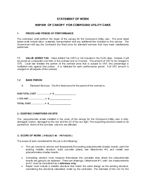 Fillable Online STATEMENT OF WORK REPAIR OF CANOPY FOR ... Fax Email ...