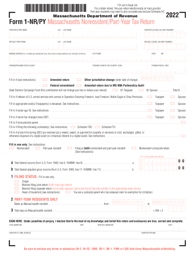 Form 1 nr py massachusetts nonresident part year tax return: Fill out ...
