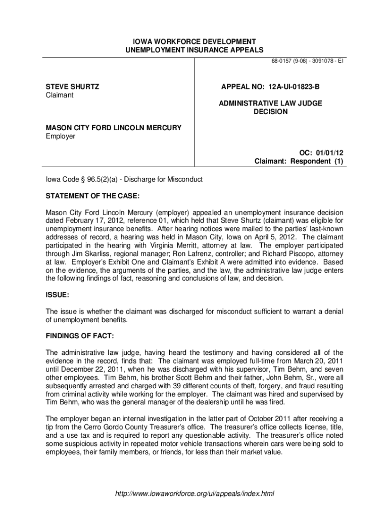 Fillable Online appeal no. 17a-ui-10083-s1-t - Iowa Workforce ...