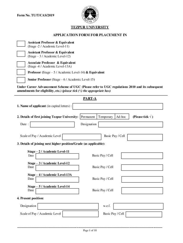 Fillable Online tezpur university application form for placement in Fax ...