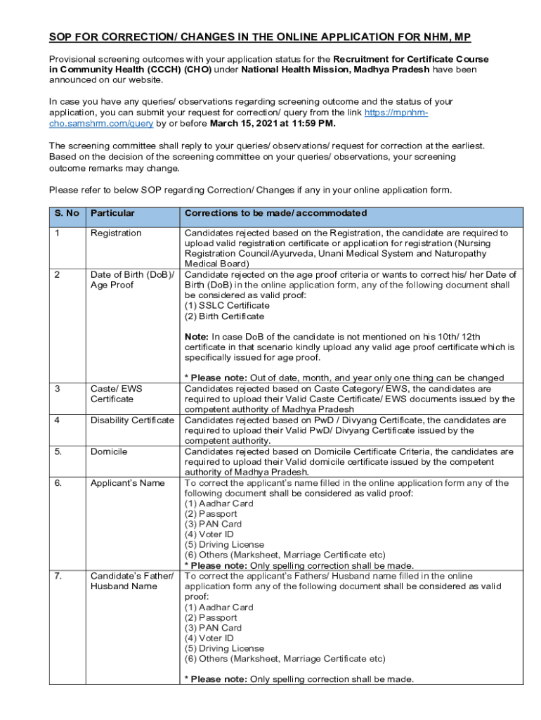 Fillable Online SOP for Correction & Changes in the Online Application Form (1) Fax Email Print ...