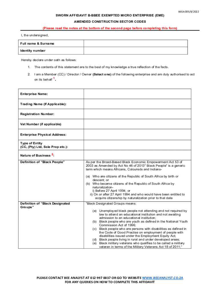 Fillable Online Affidavit-Construction-EME.pdf - BEE Analyst Fax Email ...