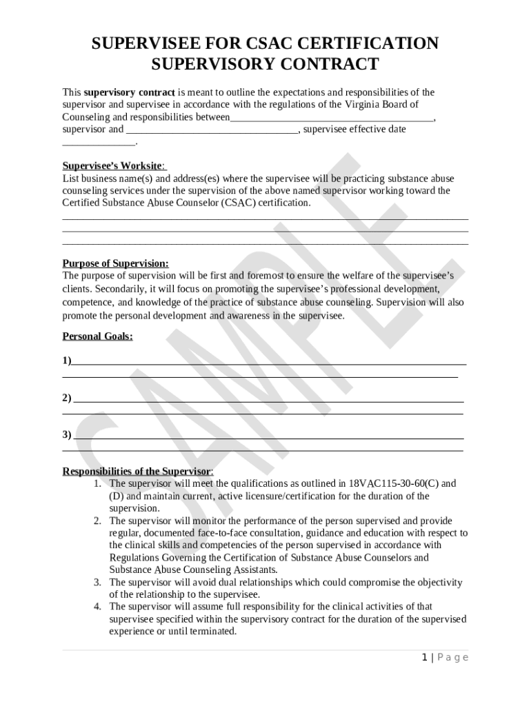 resident in counseling supervisory contract Doc Template | pdfFiller