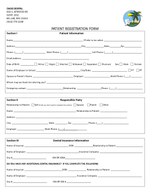 Fillable Online PATIENT REGISTRATION FORM - Oasis Dental Fax Email ...