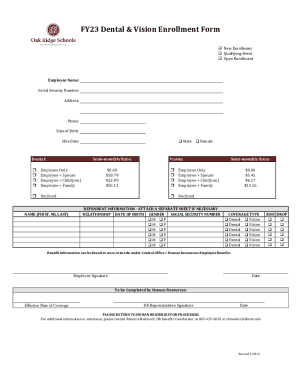 Fillable Online Dental and Vision Enrollment Change Form.xlsx Fax Email ...
