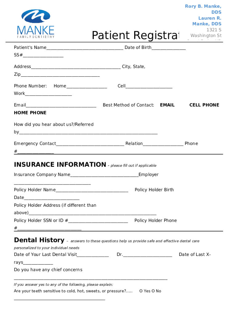 Patient Registration Complete Dental of Mobile Doc Template | pdfFiller