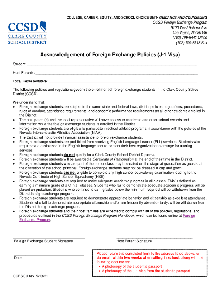 Fillable Online Acknowledgement of Foreign Exchange Policies (J-1 Visa ...