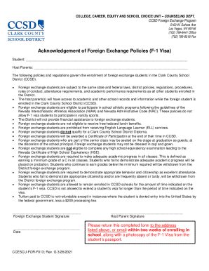 Fillable Online Acknowledgement of Foreign Exchange Policies (F-1 Visa ...