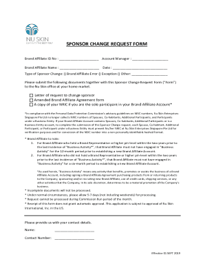 Fillable Online Sponsor Change Request Form (8) - Nu Skin Fax Email ...