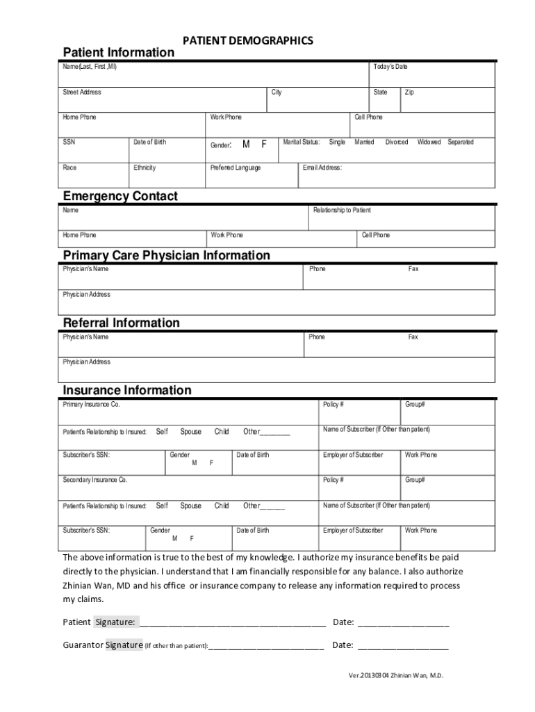 Fillable Online Patient-Demographic-Sheet.pdf - Mountain Laurel ...
