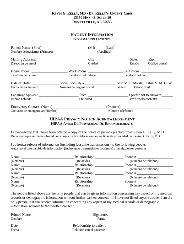 Patient Registration (Spanish) Doc Template | pdfFiller