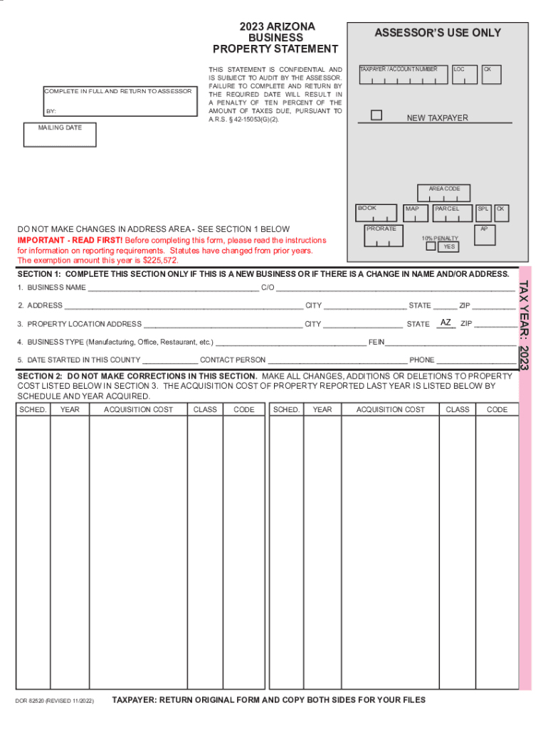 Fillable Online Arizona Business Property Statement Tax Year 2023 ...