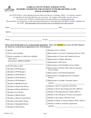 Fillable Online FCPS Advisory Committee for Students with Disabilities ...