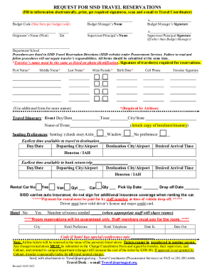 Fillable Online sisd travel reservation request form instructions ...