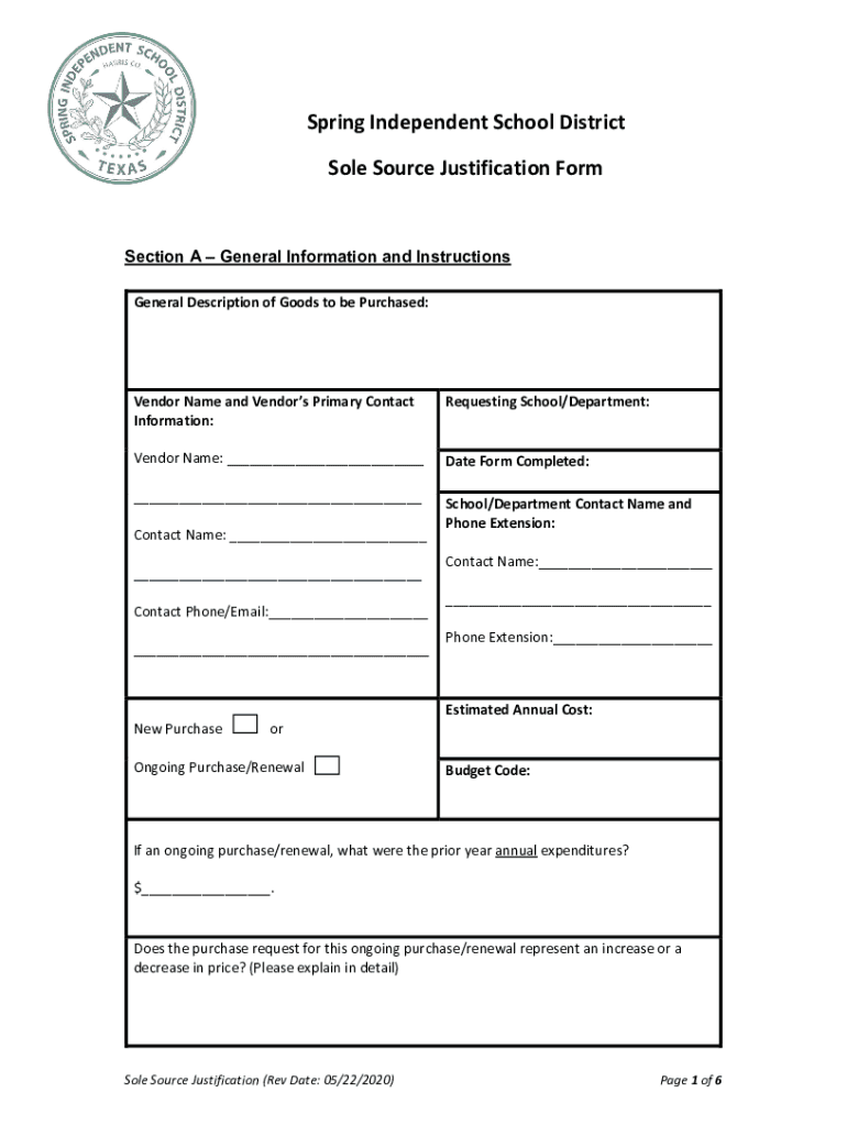 Fillable Online Sole Source Justification Form - Texas State University Fax Email Print - pdfFiller