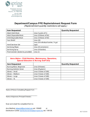 Fillable Online Department/Campus PPE Replenishment Request Form Fax ...
