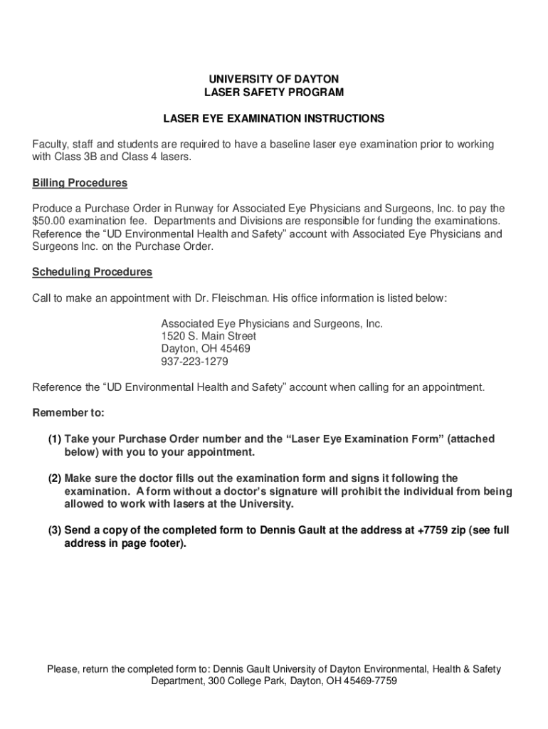 Fillable Online Laser Eye Examination Form - University of Dayton Fax ...