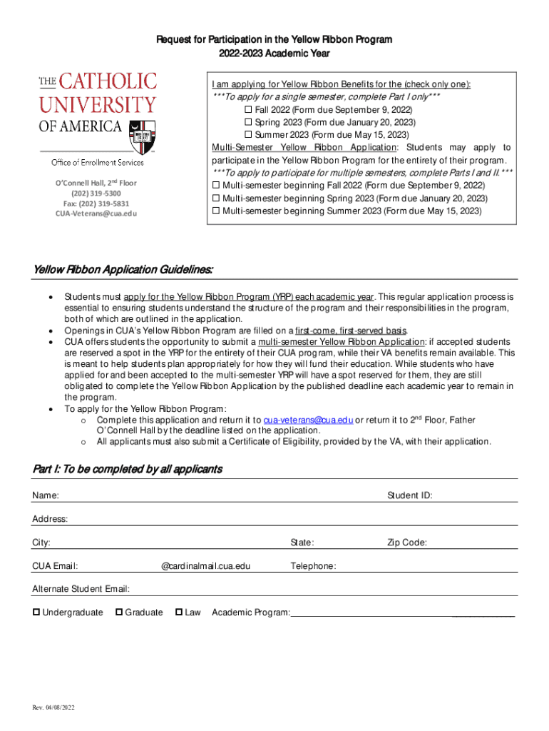 Fillable Online Yellow Ribbon Application Guidelines: Part I Fax Email ...