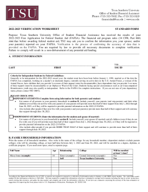 Fillable Online Financial Aid and Scholarships - Texas Southern ...