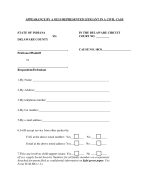 Fillable Online appearance by a self-represented litigant in a civil ...